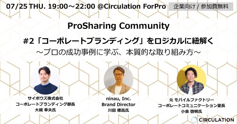 ProSharing Community #2 「コーポレートブランディング」をロジカルに紐解く 〜ヒト・モノ・カネの観点から、取り組むべきケース・アプローチ・効果を検証 ...